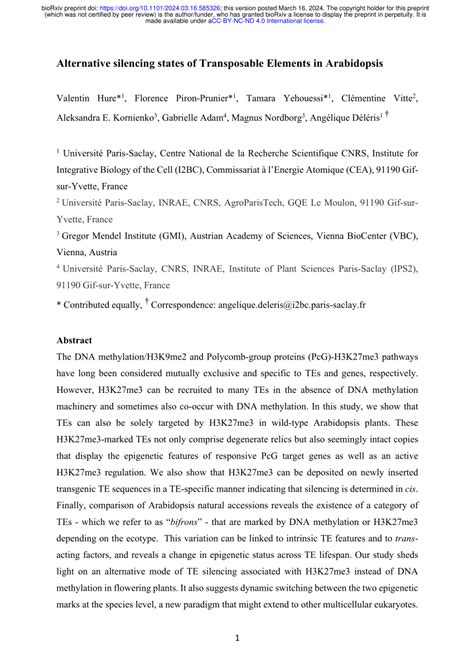 Pdf Alternative Silencing States Of Transposable Elements In Arabidopsis