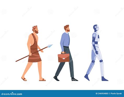 Evolution Of Robot Man In Metal Exoskeleton Cartoon Vector