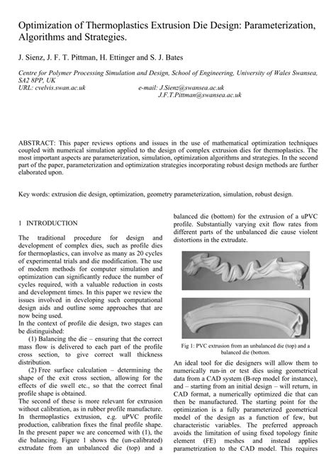 pdf optimization of thermoplastics extrusion die design
