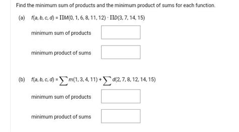 Solved Find The Minimum Sum Of Products And The Minimum Chegg