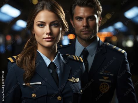 Pilot The Picture Showcases A Male And A Female Pilot In Front Of An Aircraft Wearing Pilot