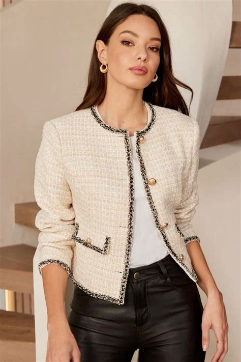 £6800 Womens Lipsy Ecru Trim Cropped Boucle Blazer Cream Boucle
