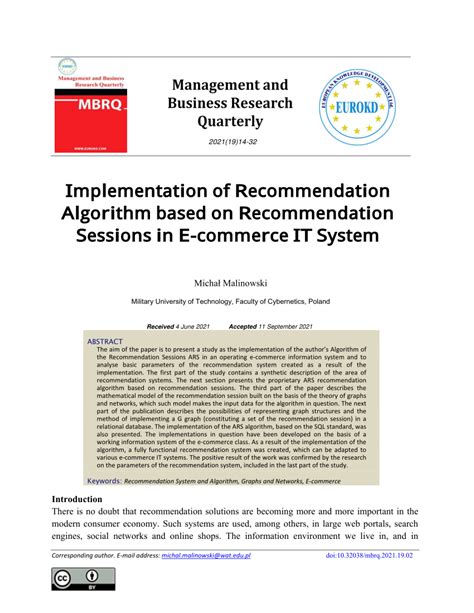 Pdf Implementation Of Recommendation Algorithm Based On Recommendation Sessions In E Commerce
