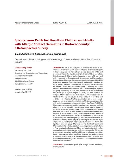 Pdf Epicutaneous Patch Test Results In Patients With Allergic Contact Dermatitis In Karlovac
