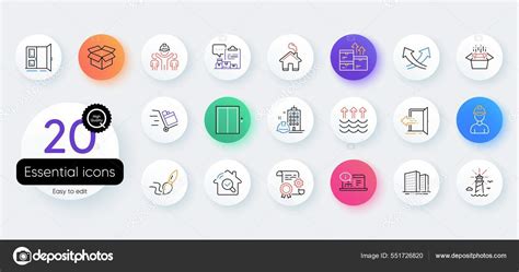 Simple Set Intersection Arrows Buildings Brush Line Icons Include Open Stock Vector Image By