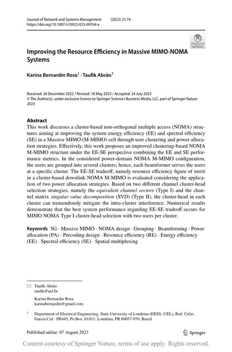 Improving The Resource Efficiency In Massive Mimo Noma Systems