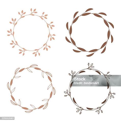나뭇잎 분기 프레임 세트 개요 원 귀여운 꽃 화환 낙서 아트 스타일 디자인 테두리 벽지 손으로 그린 얼룩 브러시 스트로크 베이지 색 모카 스케치 식물 식물 요소 텍스트 공간