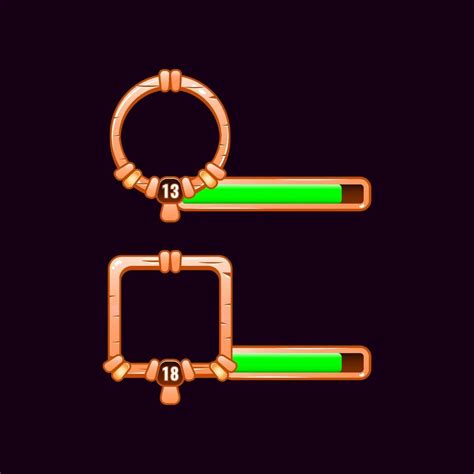 Wooden Game Ui Border Frame With Level And Progress Bar For Gui Asset