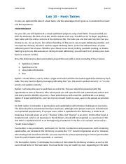 Cosc Lab Hash Tables Docx COSC Programming Fundamentals III Lab Lab Hash