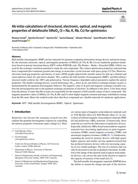 Pdf Ab Initio Calculations Of Structural Electronic Optical And Magnetic Properties Of