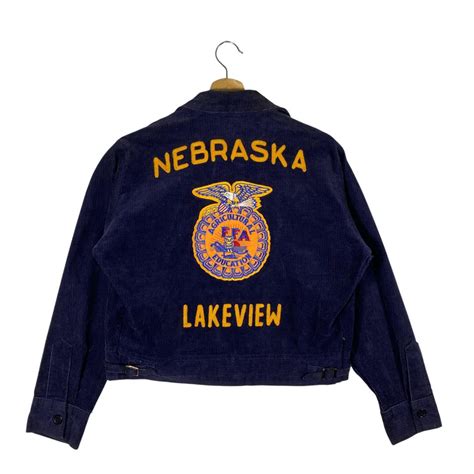 Vintage Ffa Zipper Corduroy Jacket Size 38 Blue Colour Etsy