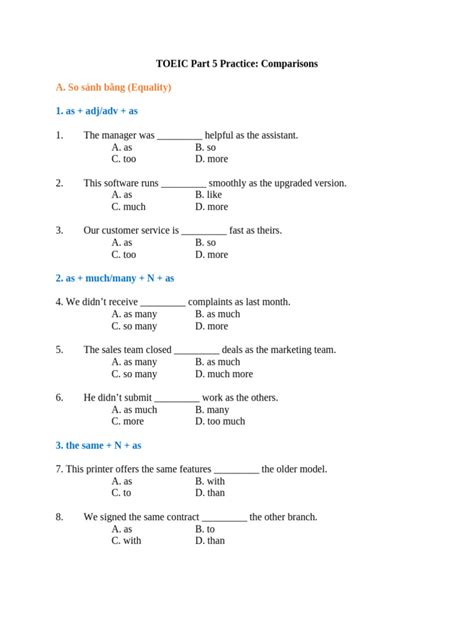 Toeic Part 5 Comparison Practice Pdf