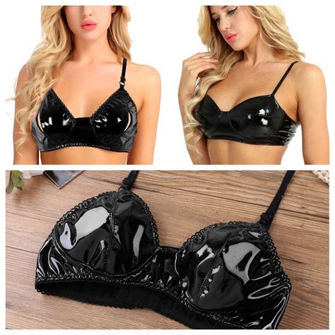 Sexy Leather Looks Bra Open Nipple Bra Top Women Lingerie Clubwear