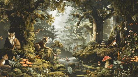 Whimsical Forest Creatures In A Magical Woodland Wallpaper Premium Ai