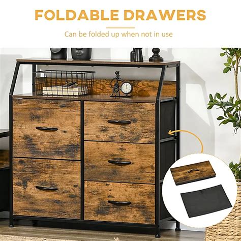 Homcom Bedroom Chest Of Drawers With 5 Fabric Drawers Open Shelf