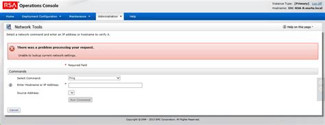 Appliance Network Settings Showing System Internal Error In The Rsa
