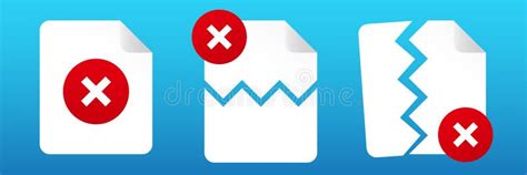 corrupted file icon failed document with error stock vector
