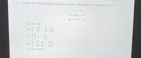 solved 4 solve the following system of linear equations