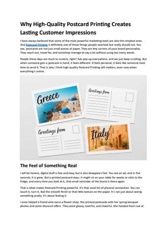Why High Quality Postcard Printing Creates Lasting Customer Impressions