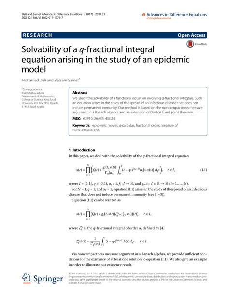 Pdf Solvability Of A Q Fractional Integral Equation Arising In The