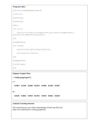 Matlab Code Of Fir Filter Designing Lpf Hpf Bpf Bsf Pdf Technology Computing