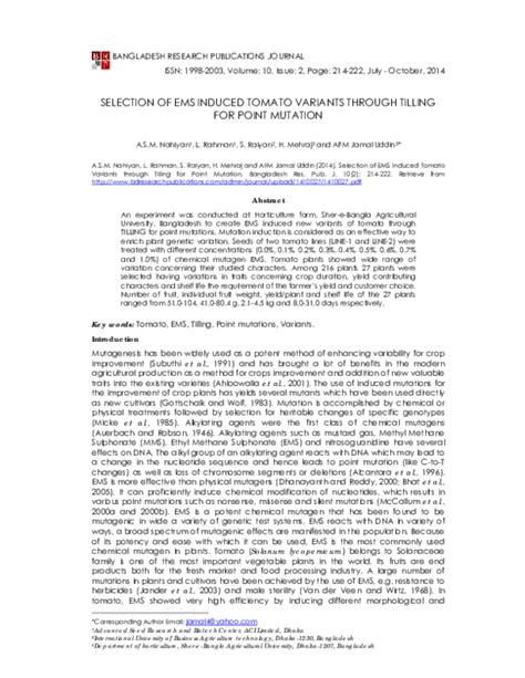 Pdf Selection Of Ems Induced New Tomato Variants Through Tilling For