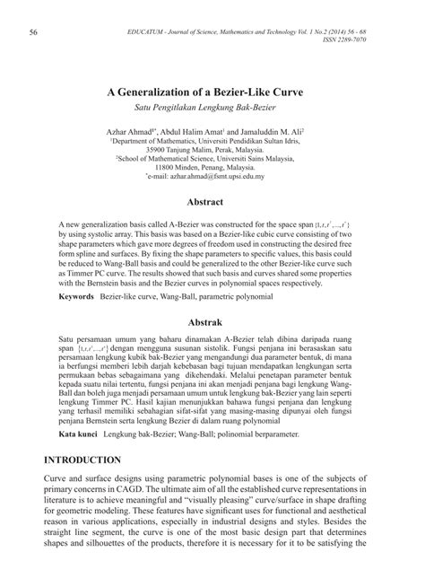 Pdf A Generalization Of A Bezier Like Curve