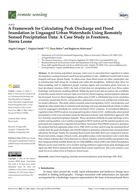 Pdf A Framework For Calculating Peak Discharge And Flood Inundation In Ungauged Urban