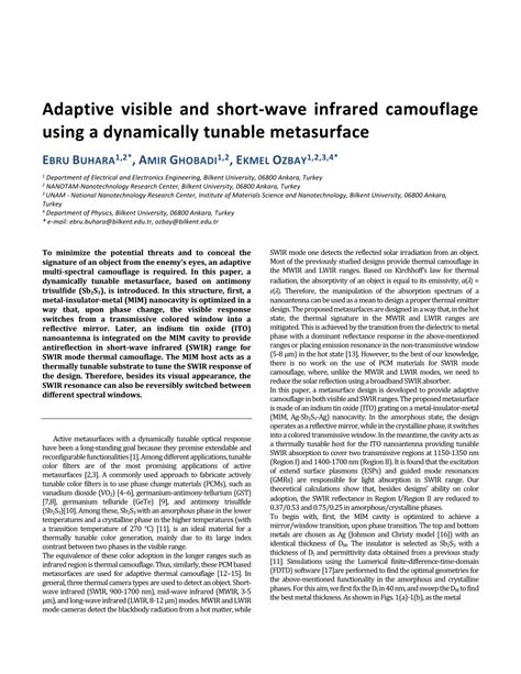 Pdf Adaptive Visible And Short Wave Infrared Camouflage Using A Dynamically Tunable Metasurface