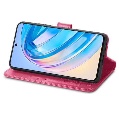 For Honor X A Four Leaf Clasp Embossed Leather Phone Case Magenta Alexnld Com