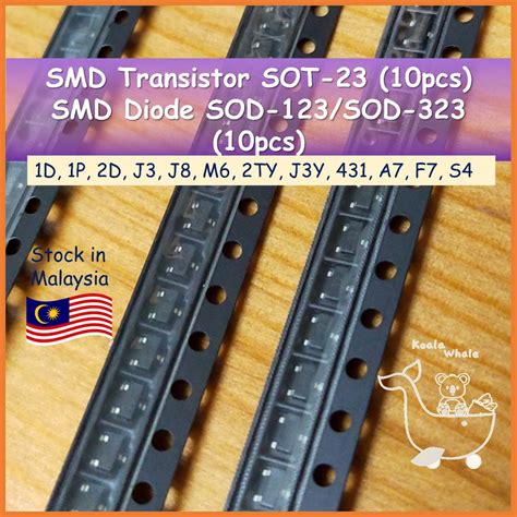 10pcs Smd Transistor Diode Sot23 1d 1p 2d J3 J8 M6 2ty J3y 2l 431 Sot 23 Sod 323 A7 F7 A92