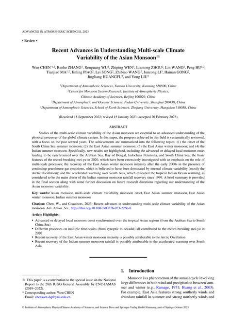 Pdf Recent Advances In Understanding Multi Scale Climate Variability Of The Asian Monsoon