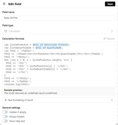 Solution How To Create A Table In A Calculated Field Ask The Community Tape Community