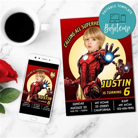 Iron Man Invitation With Photo Customizable Template Diy Bobotemp