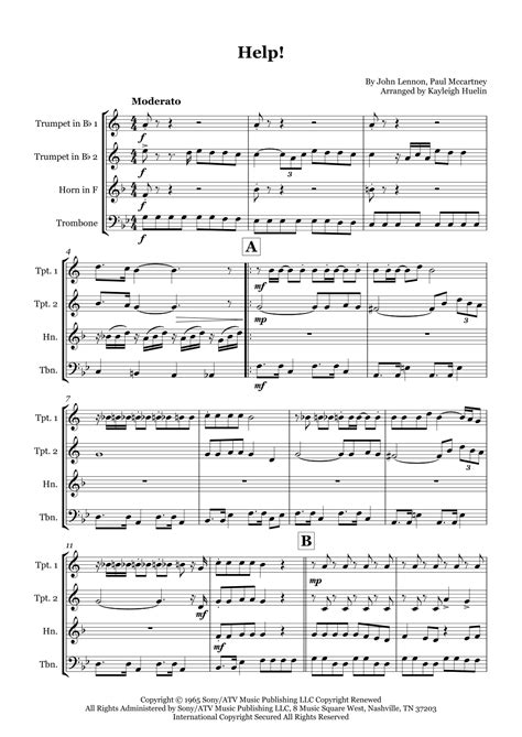 Help Arr Kayleigh Huelin By The Beatles Sheet Music For Brass