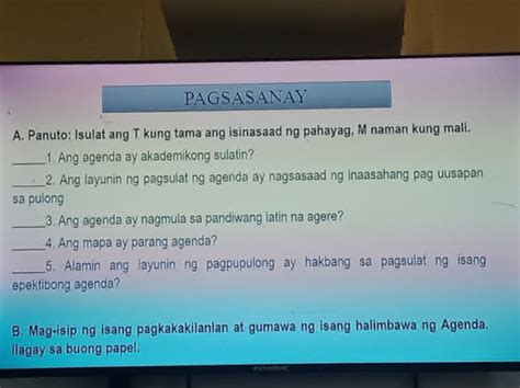 A. Panuto: Isulat ang T kung tama ang | StudyX
