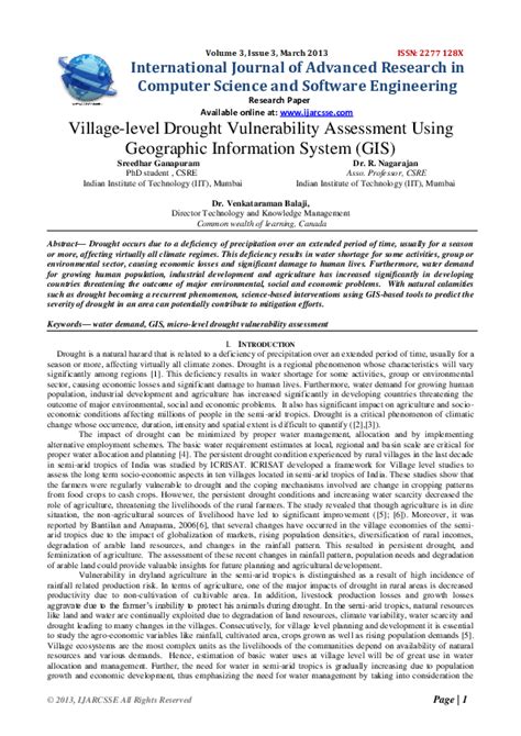 Pdf Village Level Drought Vulnerability Assessment Using Geographic