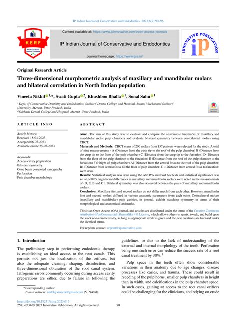 Pdf Three Dimensional Morphometric Analysis Of Maxillary And Mandibular Molars And Bilateral