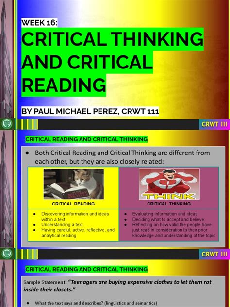 Week 16 Critical Thinking And Critical Reading Ppt Version Pdf Critical Thinking Thought