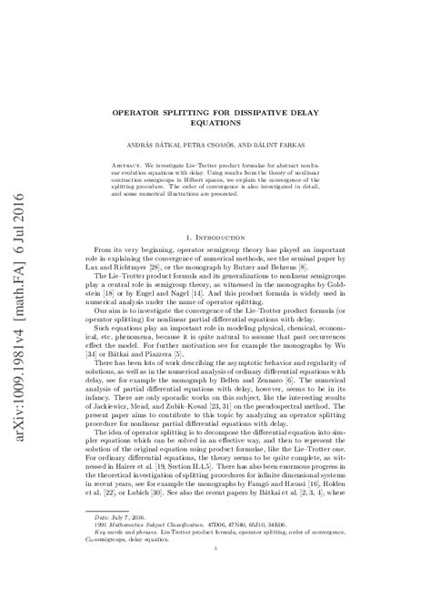 Pdf Operator Splitting For Nonlinear Delay Equations