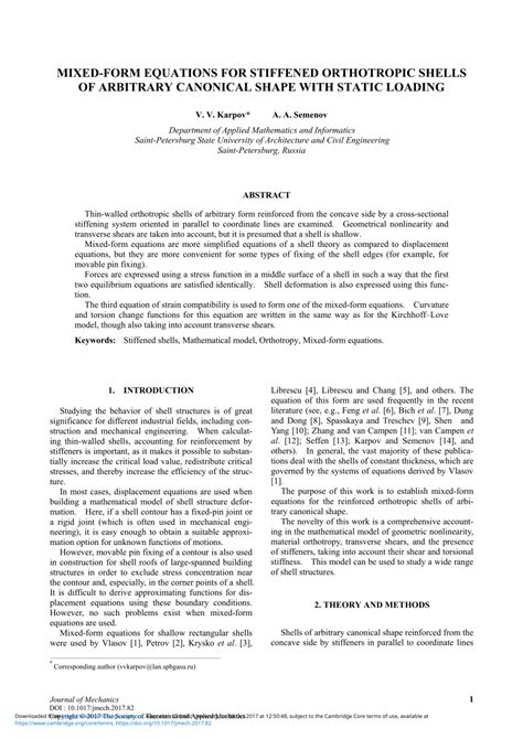 Pdf Mixed Form Equations For Stiffened Orthotropic Shells Of Arbitrary Canonical Shape With