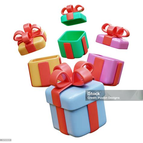 활과 색종이 조각이 있는 선물 상자 장식 축제 개체입니다 선물 상자가 날아가고 떨어집니다 휴일 배너 포스터 전단지 세련된 브로셔 인사말 카드 축하 개념 3d 렌더링 3차원