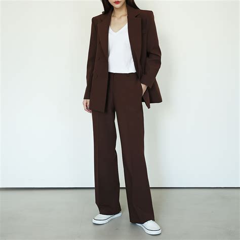 러브선데이 기본 테일러드 카라 더블자켓 기모 슬랙스 투피스 셋업 수트 여성 겨울 오피스룩 격식룩 플렉 바지정장세트
