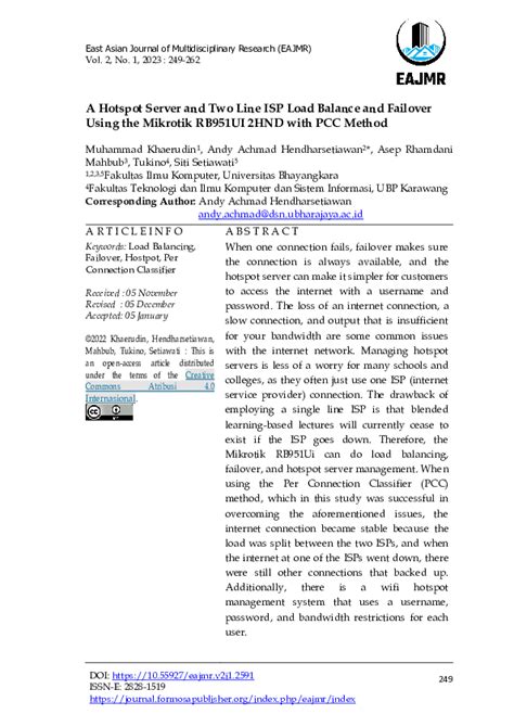 Pdf A Hotspot Server And Two Line Isp Load Balance And Failover Using