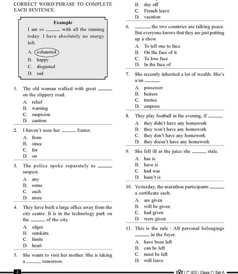 English Olympiad Class 7 Sample Paper 13 Olympiad Tester