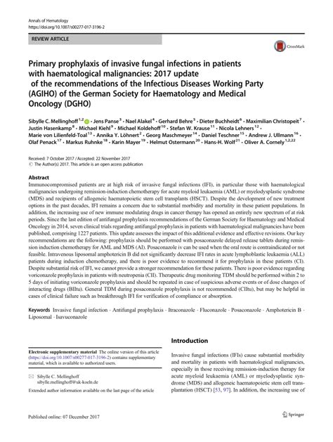 Pdf Primary Prophylaxis Of Invasive Fungal Infections In Patients