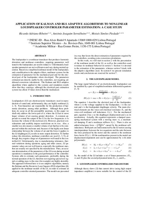 Pdf Application Of Kalman And Rls Adaptive Algorithms To Non Linear Loudspeaker Controler