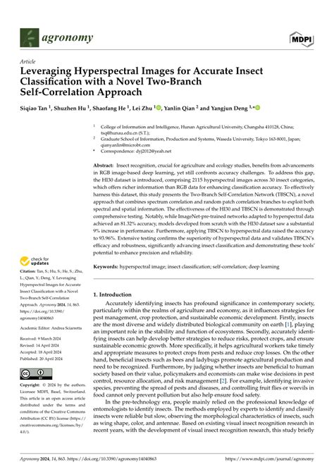 PDF Leveraging Hyperspectral Images For Accurate Insect Classification With A Novel Two Branch