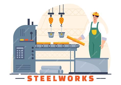 Premium Vector Steelworks Illustration With Resource Mining Smelting Of Metal In Big Foundry