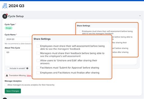 Manage Performance Review Cycle Share Settings